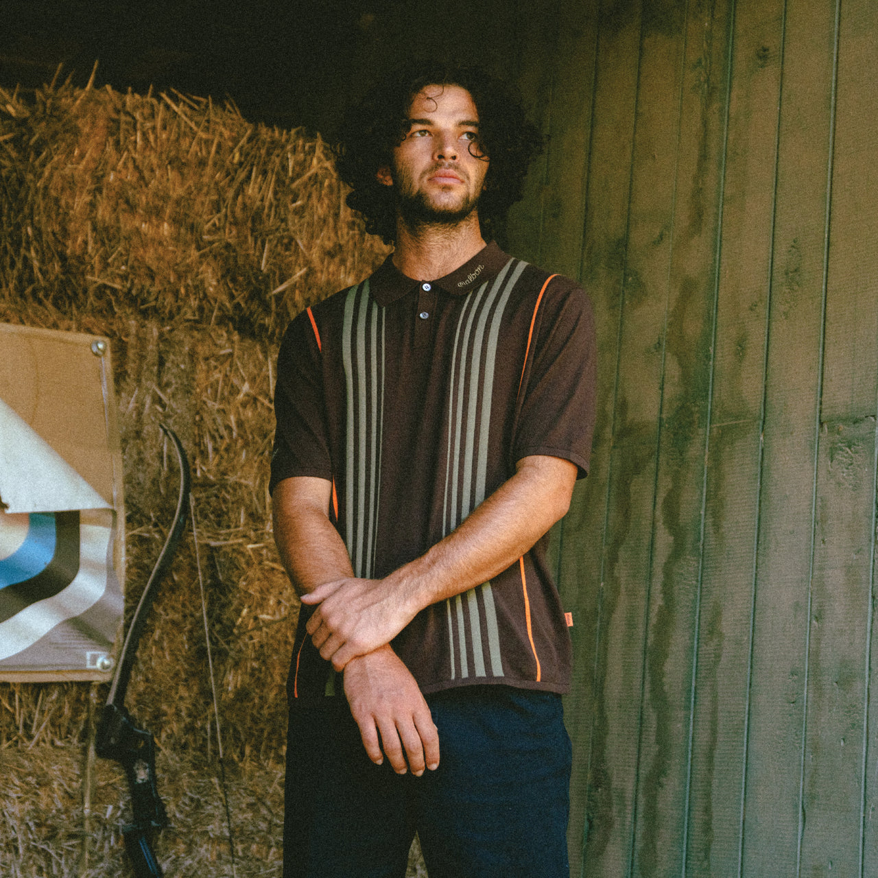 100 Thieves x Malbon Ranger Knit SS Polo - Brown